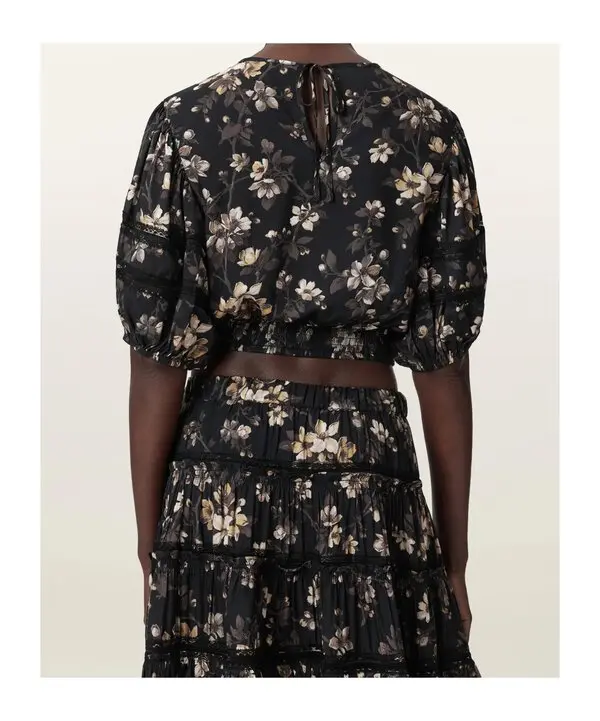 ALLSAINTS Peony Floral Puff Sleeve Top With Lace Detail
