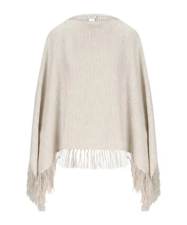 Brunello Cucinelli Striped Cape With Fringe Detail - Light Brown