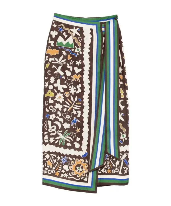 ALEMAIS Maroc Graphic Wrap Midi Skirt - Brown