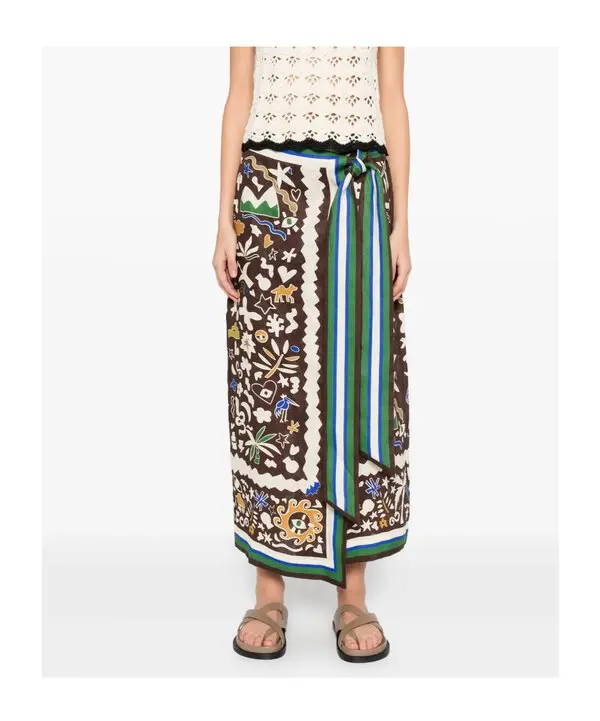ALEMAIS Maroc Graphic Wrap Midi Skirt - Brown