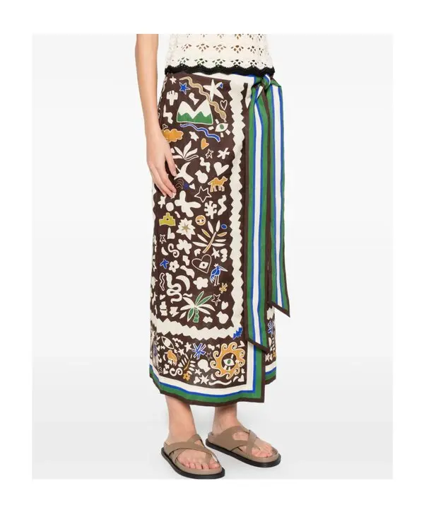 ALEMAIS Maroc Graphic Wrap Midi Skirt - Brown