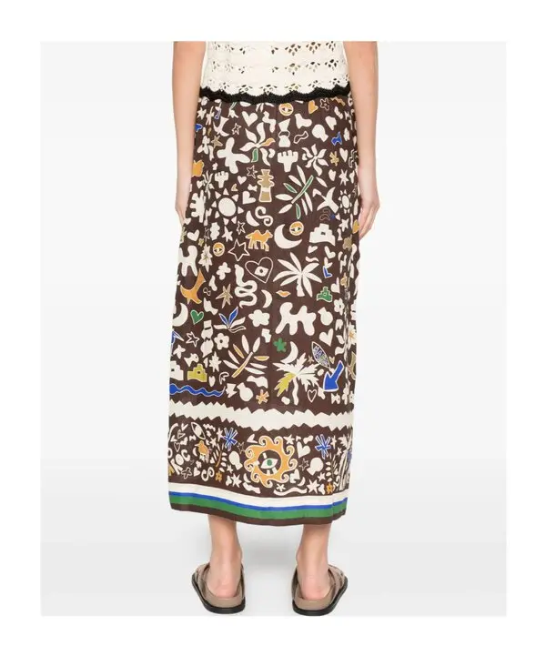 ALEMAIS Maroc Graphic Wrap Midi Skirt - Brown