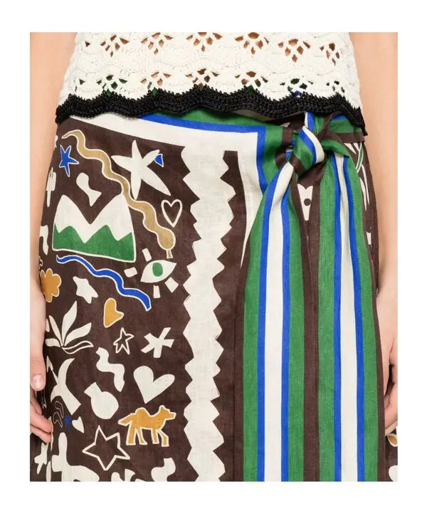 ALEMAIS Maroc Graphic Wrap Midi Skirt - Brown