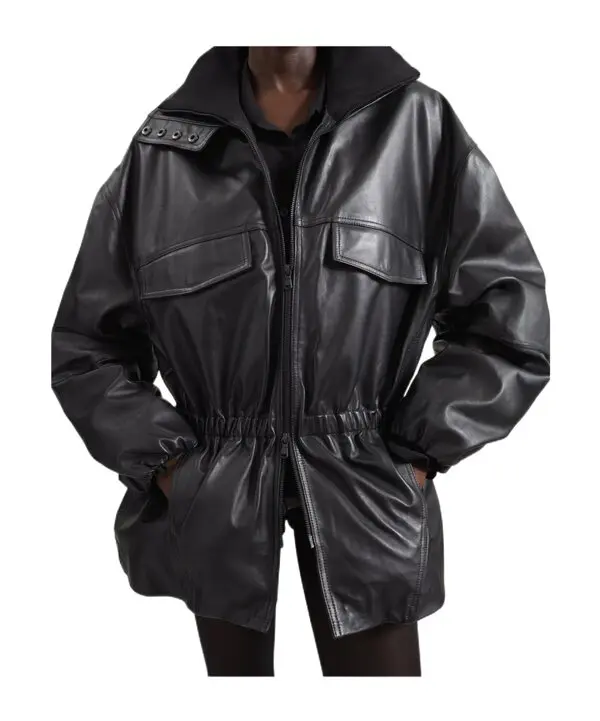 THE FRANKIE SHOP Carnaby Funnel-neck Leather Jacket - Black