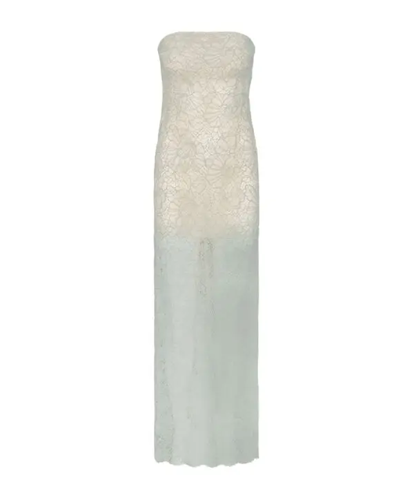 ROTATE BY BIRGER CHRISTENSEN Strapless Lace Maxi Dress With Back Slit - No