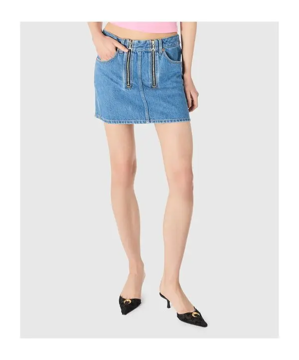 MARINE SERRE Denim Mini Skirt With Double Zippers
