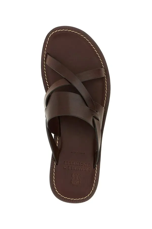 Brunello Cucinelli Criss-cross Leather Sandals - Brown
