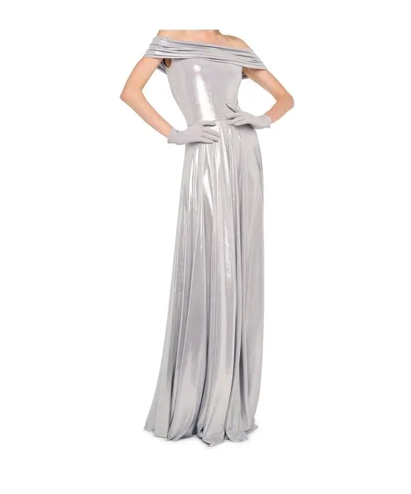 Norma Kamali Off-shoulder Pleated Maxi Dress