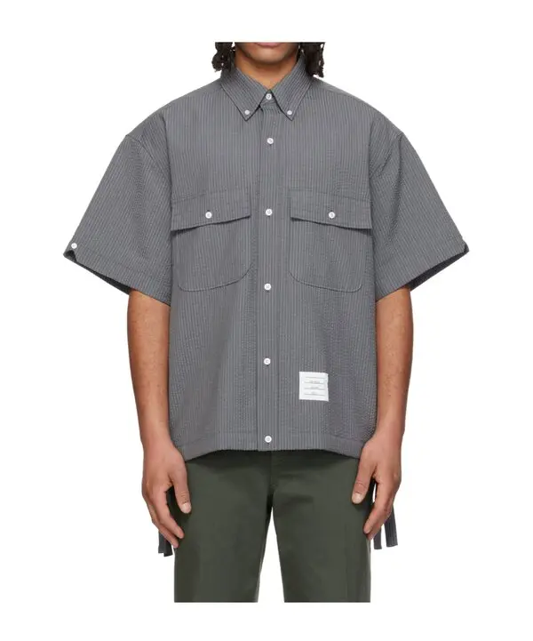 Thom Browne Wool Short-sleeved Sports Shirt - Light Gray