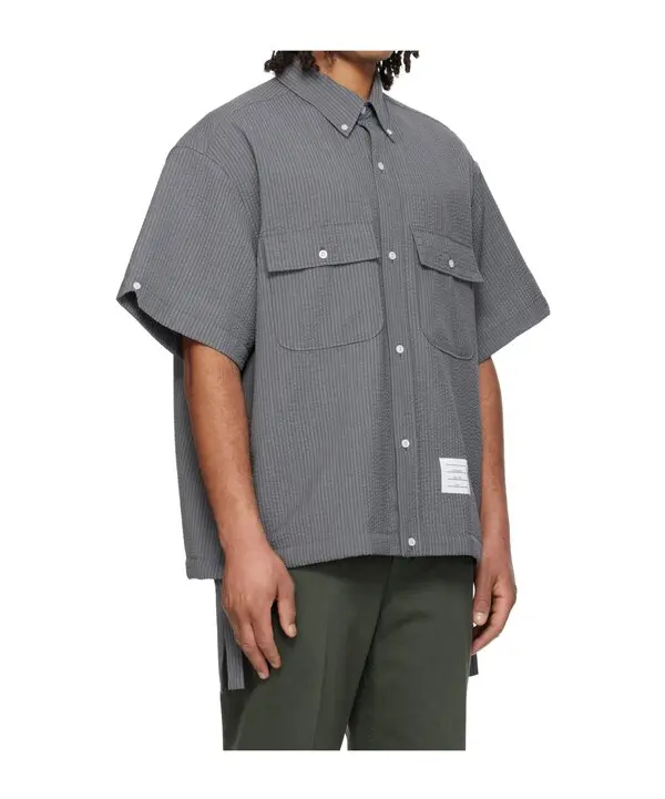 Thom Browne Wool Short-sleeved Sports Shirt - Light Gray
