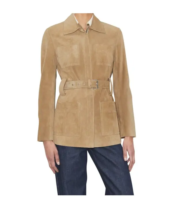 Tory Burch Suede Belted Jacket - Light Brown