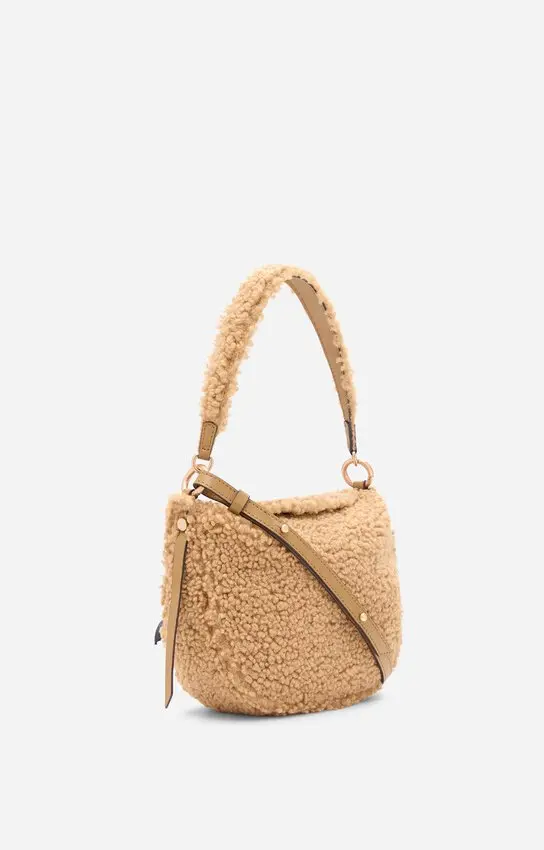 Vanessa Bruno Shearling Mini Shoulder Bag - Caramel