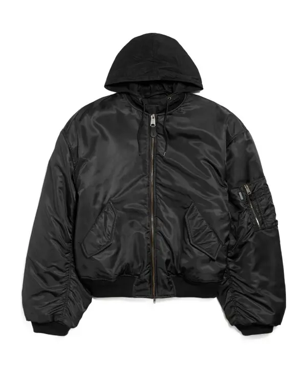 Balenciaga Hooded Zip-up Bomber Jacket - Black