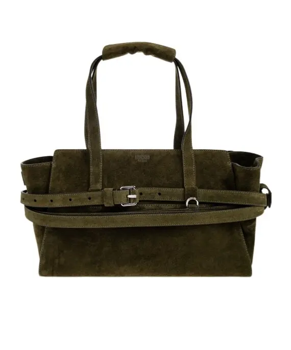 Moschino Tie Me Suede Leather Tote Bag - Green