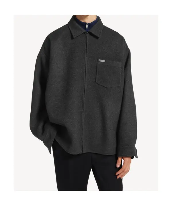 Balenciaga Zip-up Brushed Overshirt - Light Gray