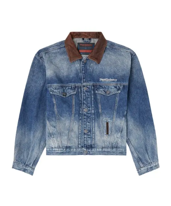 DIESEL® D-denver S1 Denim Jacket With Leather Collar - Blue