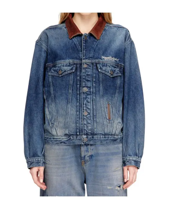 DIESEL® D-denver S1 Denim Jacket With Leather Collar - Blue