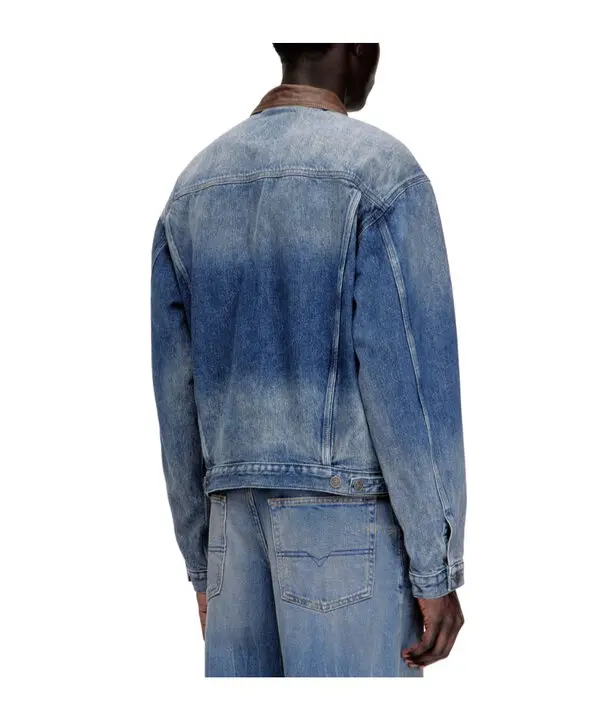 DIESEL® D-denver S1 Denim Jacket With Leather Collar - Blue