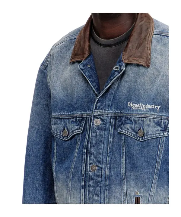 DIESEL® D-denver S1 Denim Jacket With Leather Collar - Blue