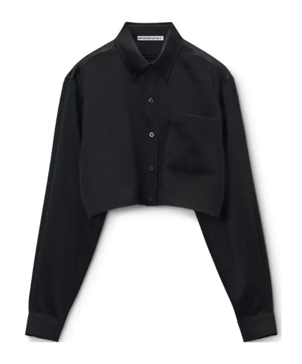 Alexander Wang Silk Cropped Button-up Shirt - Black