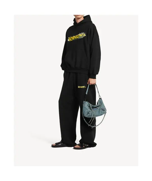 Balenciaga Logo Printed Fleece Hoodie - Black