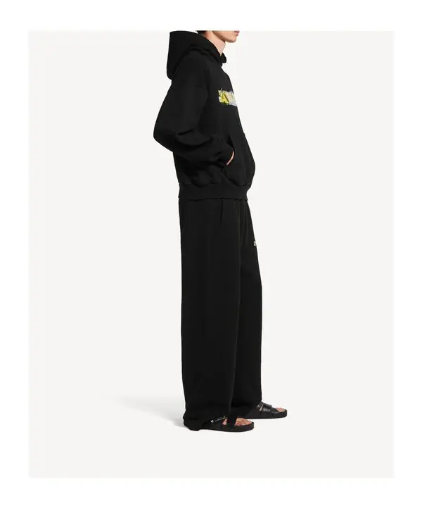 Balenciaga Logo Printed Fleece Hoodie - Black