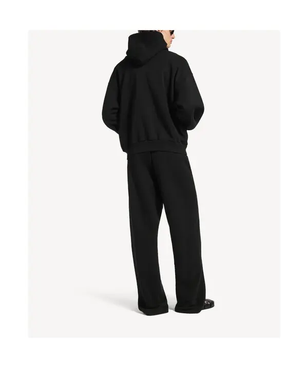 Balenciaga Logo Printed Fleece Hoodie - Black