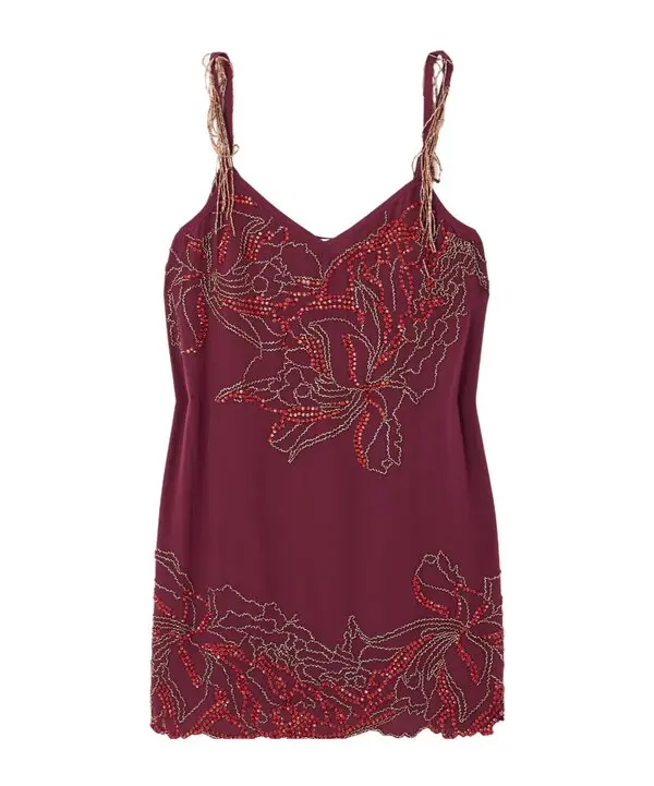 Dries Van Noten Sleeveless V-neck Top With Embellished Floral Print - Red
