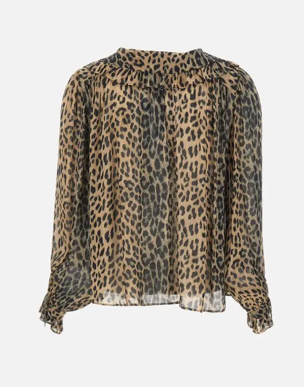 Rixo Animal Print Long Sleeve Blouse