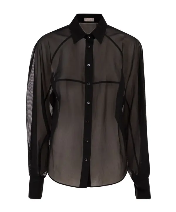 Brunello Cucinelli Monili Embellished Cotton Organza Shirt - Black