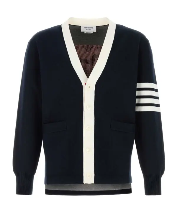 Thom Browne V-neck Cardigan With Crest Intarsia