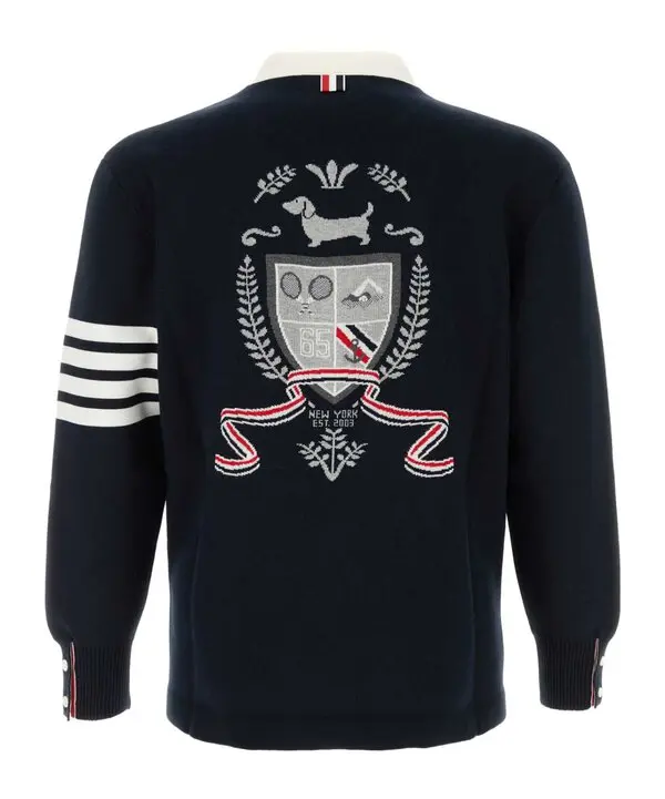 Thom Browne V-neck Cardigan With Crest Intarsia