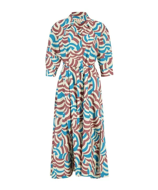 Marni Graphic Printed Belted Midi Shirt Dress