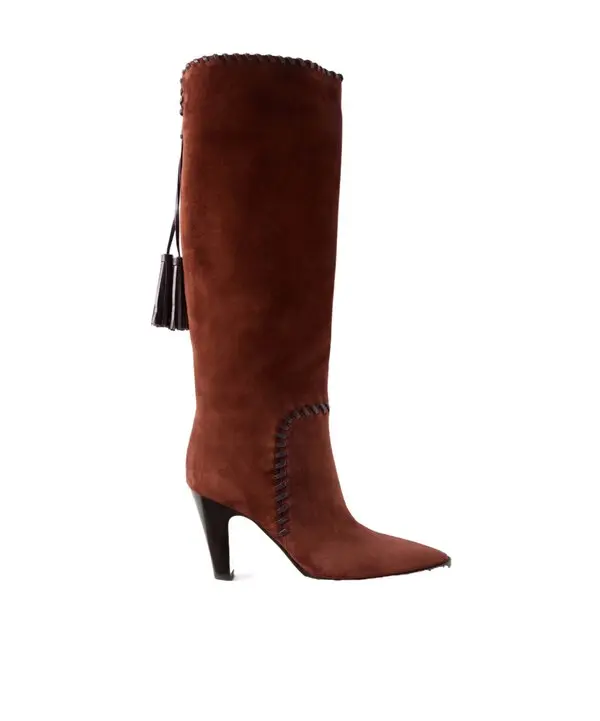 GIANVITO ROSSI Zaira Suede Knee High Boots With Tassel Detail - Brown