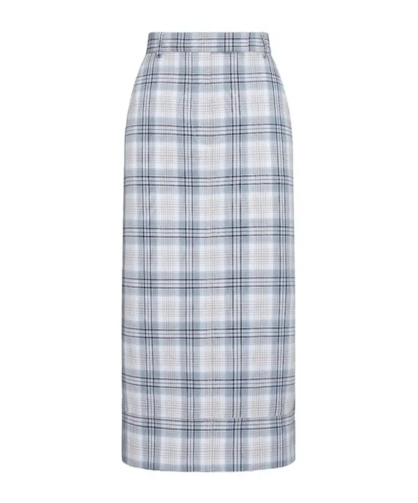 Thom Browne Belt Loop Midi Skirt With Check Pattern - Gray