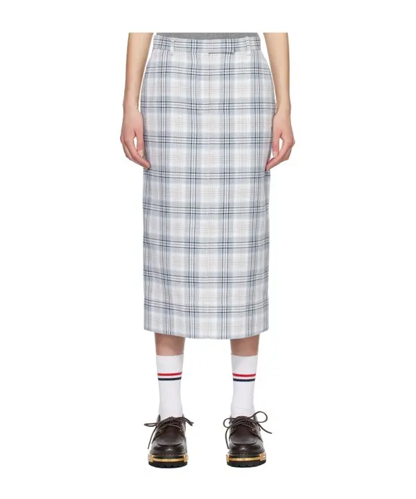 Thom Browne Belt Loop Midi Skirt With Check Pattern - Gray