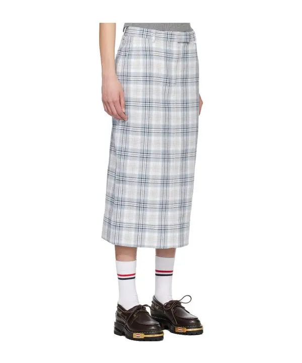 Thom Browne Belt Loop Midi Skirt With Check Pattern - Gray