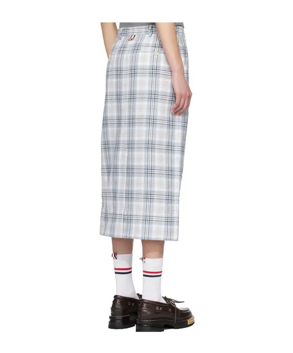 Thom Browne Belt Loop Midi Skirt With Check Pattern - Gray