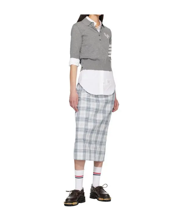 Thom Browne Belt Loop Midi Skirt With Check Pattern - Gray