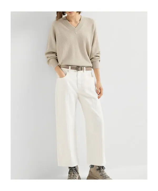 Brunello Cucinelli Logo Patch Straight-leg Trousers - White