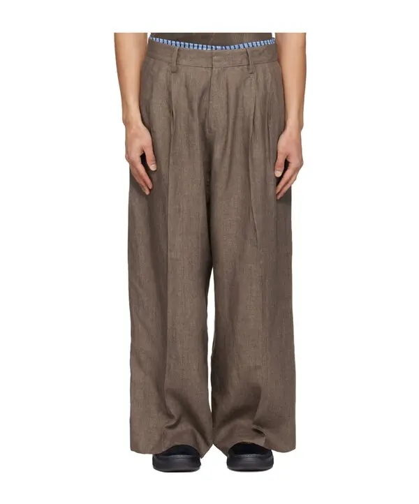 ERL Pleated Cotton Poplin Wide-leg Trousers - Brown