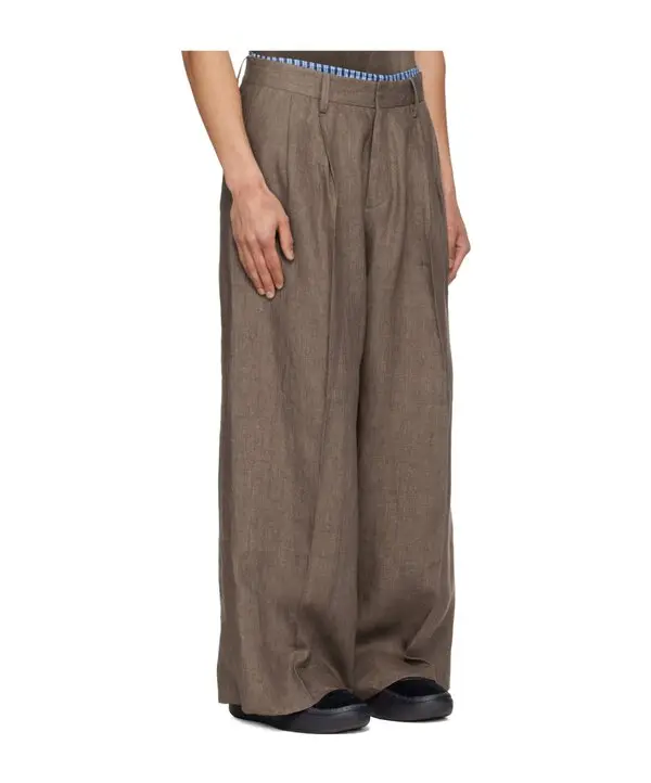 ERL Pleated Cotton Poplin Wide-leg Trousers - Brown