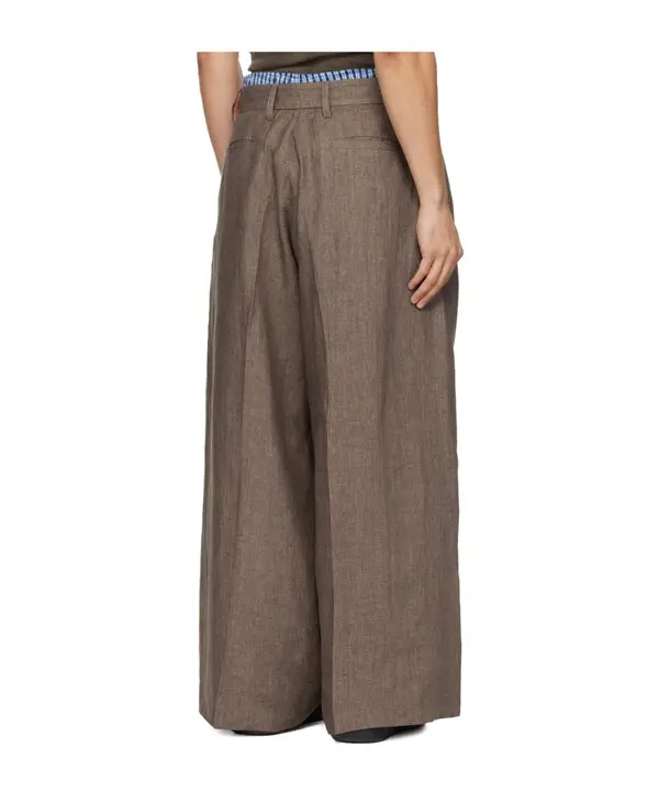 ERL Pleated Cotton Poplin Wide-leg Trousers - Brown