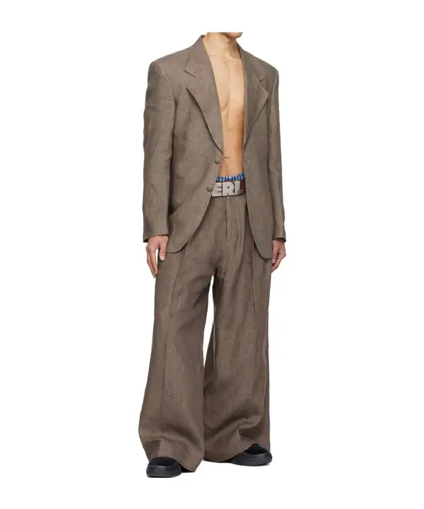 ERL Pleated Cotton Poplin Wide-leg Trousers - Brown