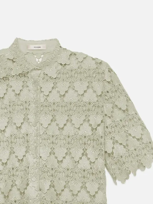 FRAME Scalloped Hem Lace Shirt - Soft Mint