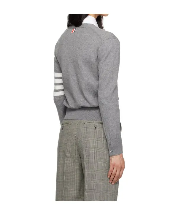 Thom Browne 4-bar V-neck Knit Cardigan - Light Gray
