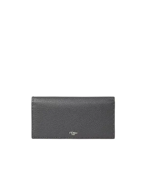 Fendi Selleria Wallet Asphalt Gray And Pink Selleria Wallet With 141 Hand-sewn Stitches - Grey