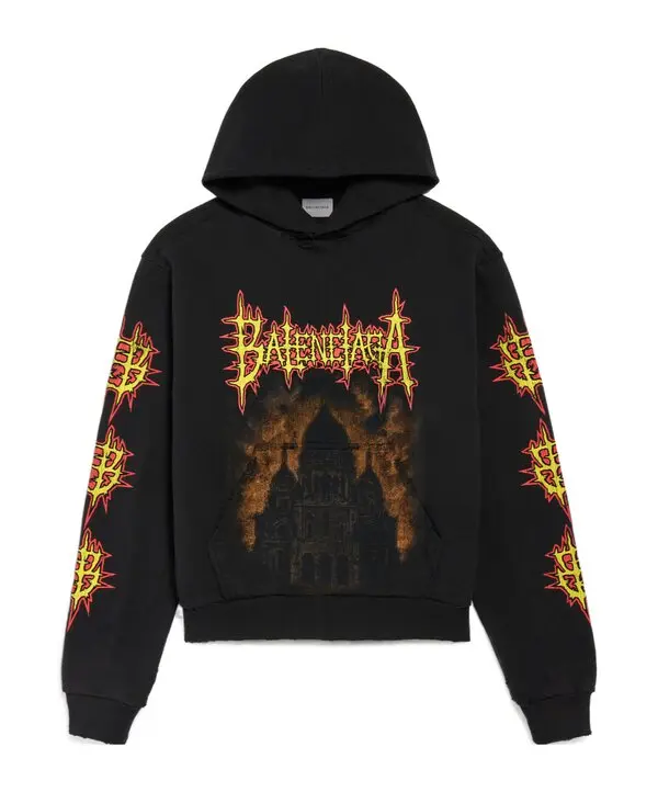 Balenciaga Graphic Medium Fit Hoodie - Black