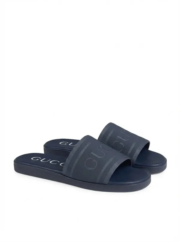 Gucci Slide Sandal With Tonal Logo - Blue