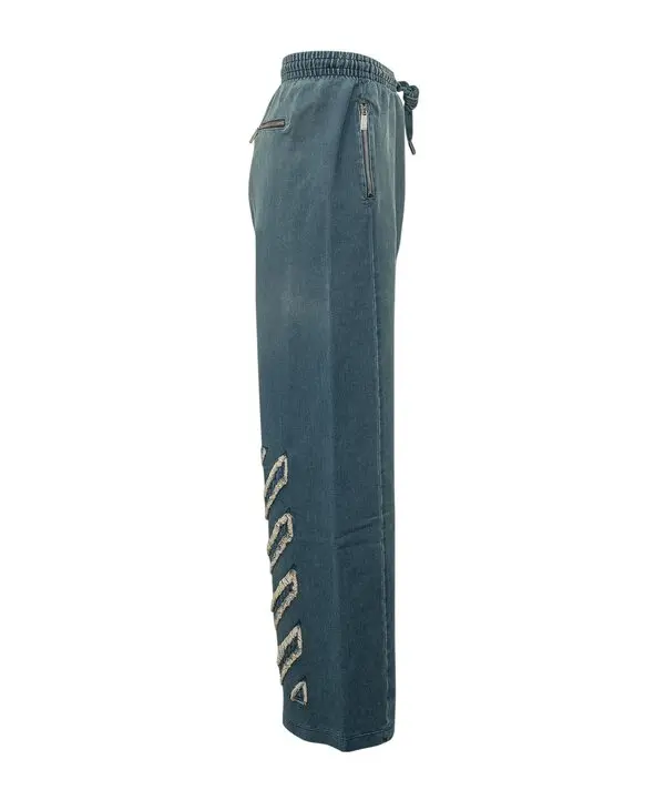 Off-White Drawstring Wide Leg Pants - Blue